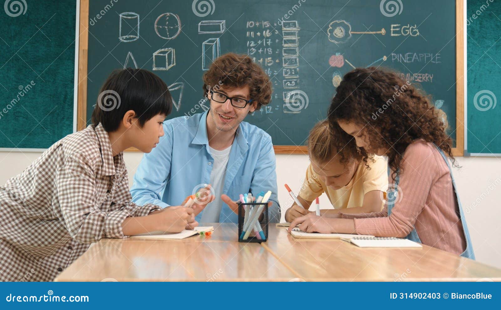Smart Teacher Explain Idea while Diverse Children Drawing Mind Map ...