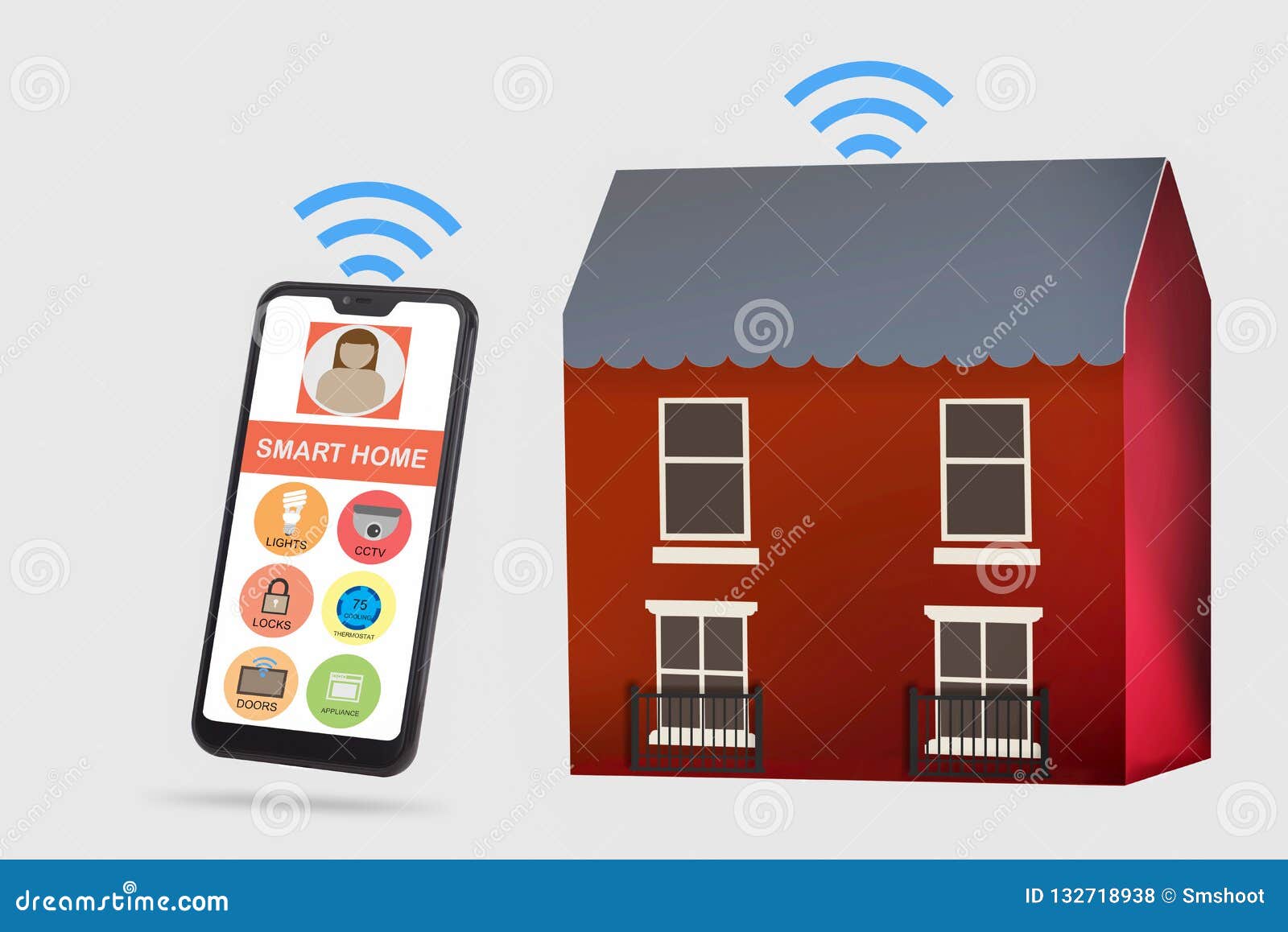 Smart Home Application on Smart Phone Screen with House on White ...