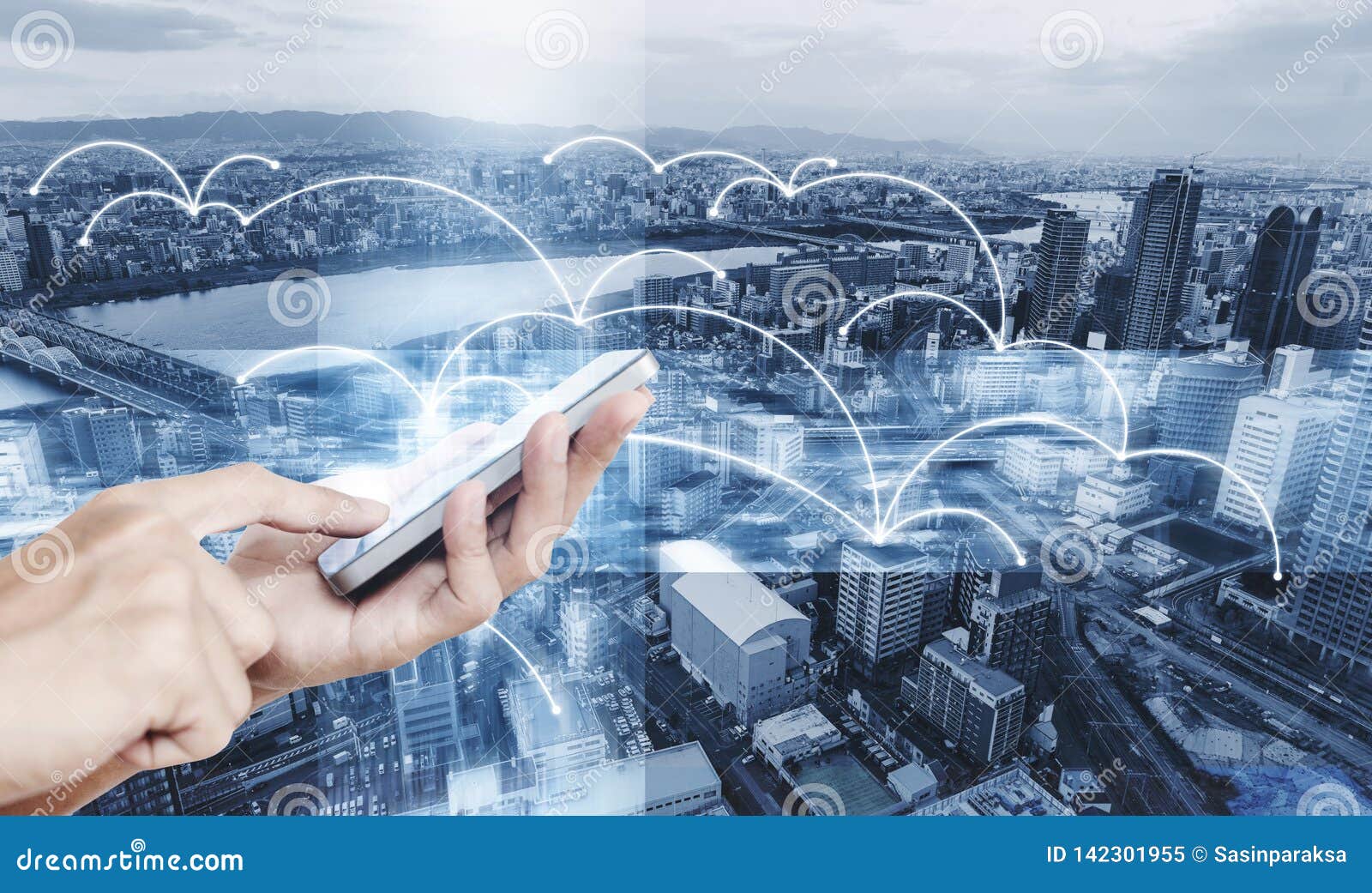 Smart Technology, Internet 5G and Network Connection. Hand Using Mobile ...