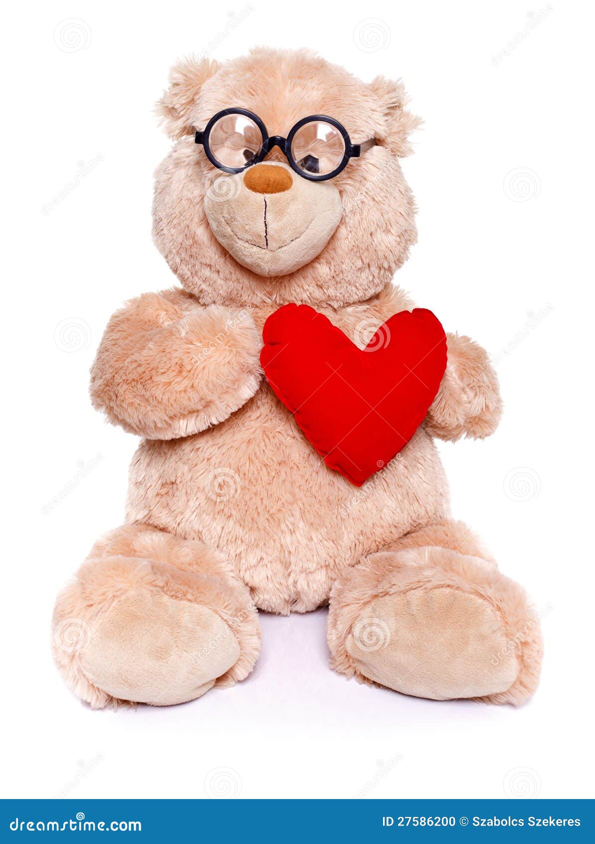 Smart Teddy Bear with Red Heart Stock Photo - Image of bear, glasses ...