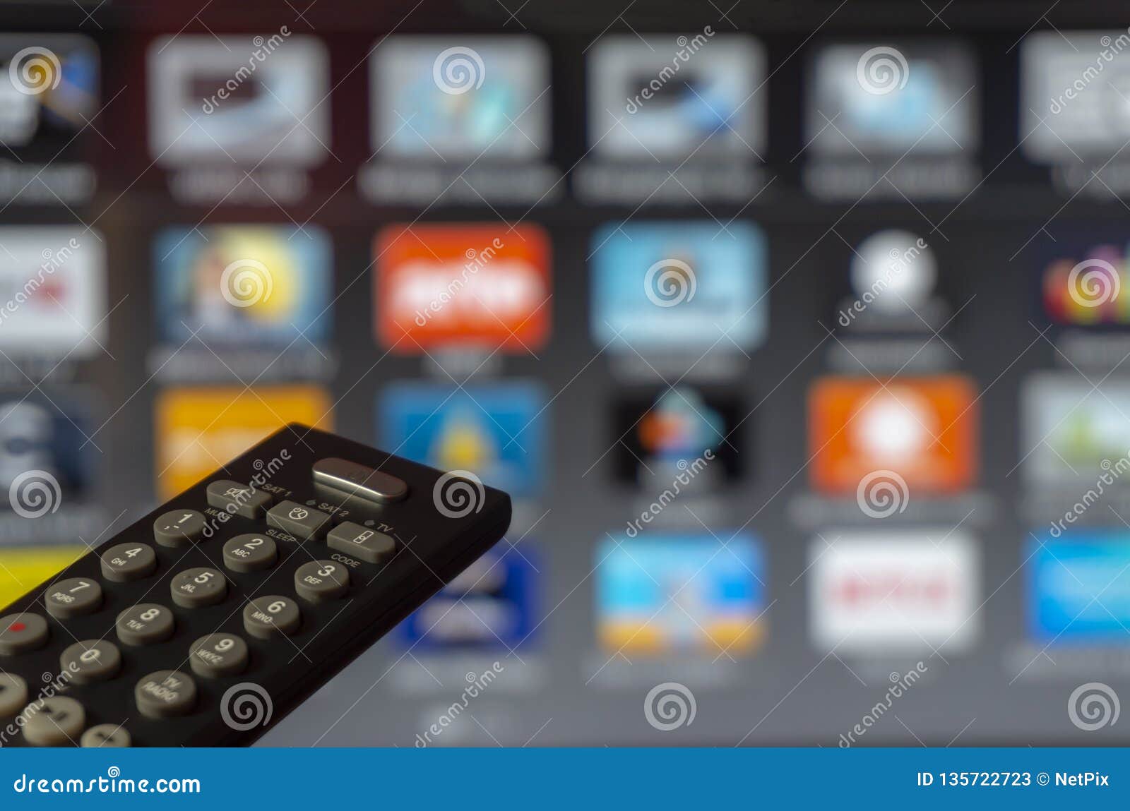 Close-up of Remote Control and Watching Smart Tv Stock Image - Image of ...