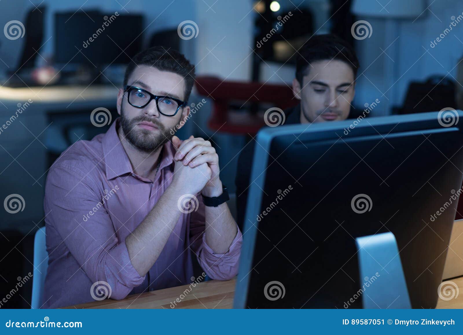 Smart Thoughtful Man Working Stock Image - Image of connected, online ...