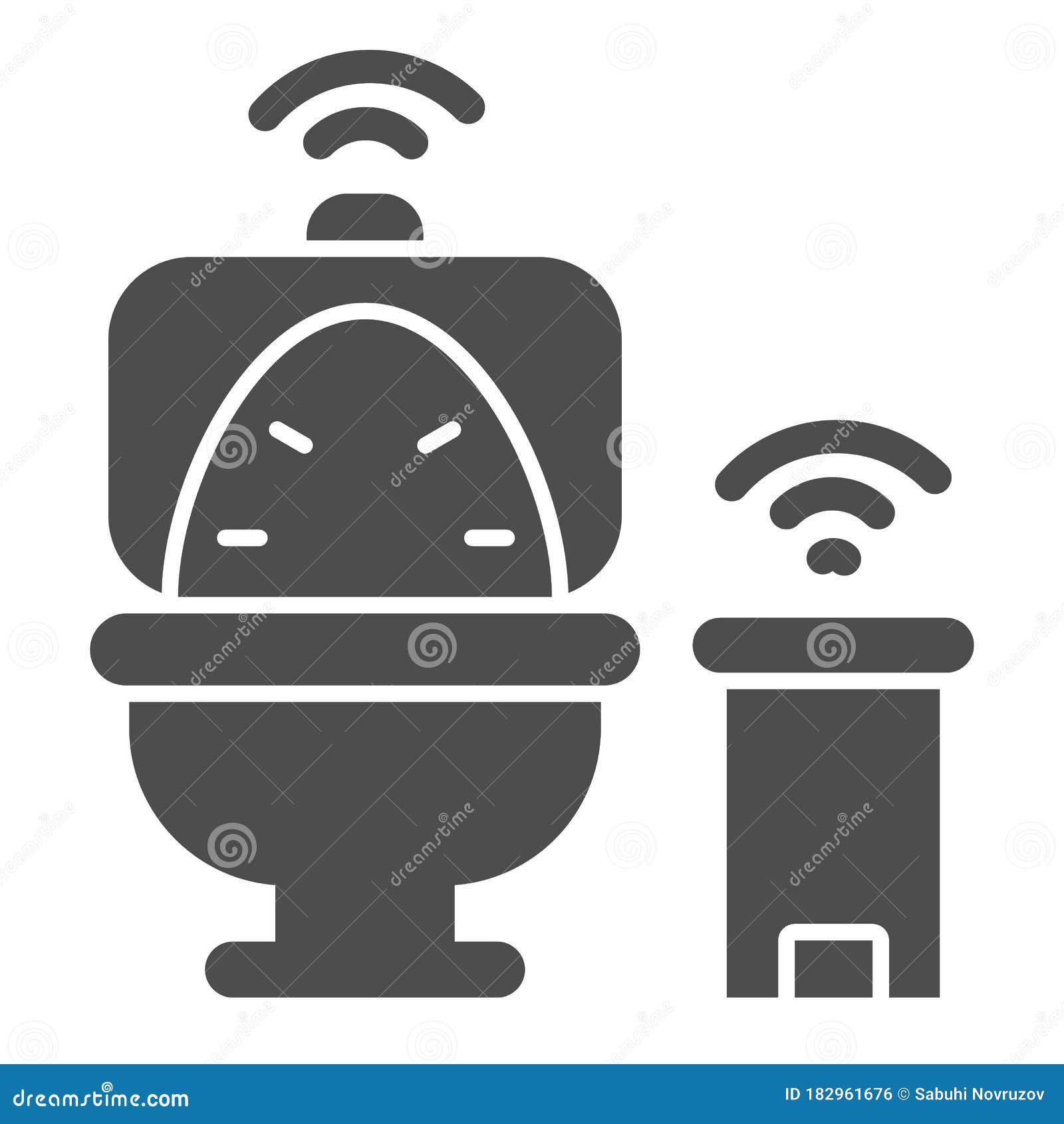 Smart Toilet And Garbage Can Line And Solid Icon, Smart Home Symbol ...