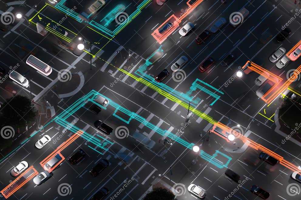 Smart Traffic Light System, with Cars Moving through Intersection in ...