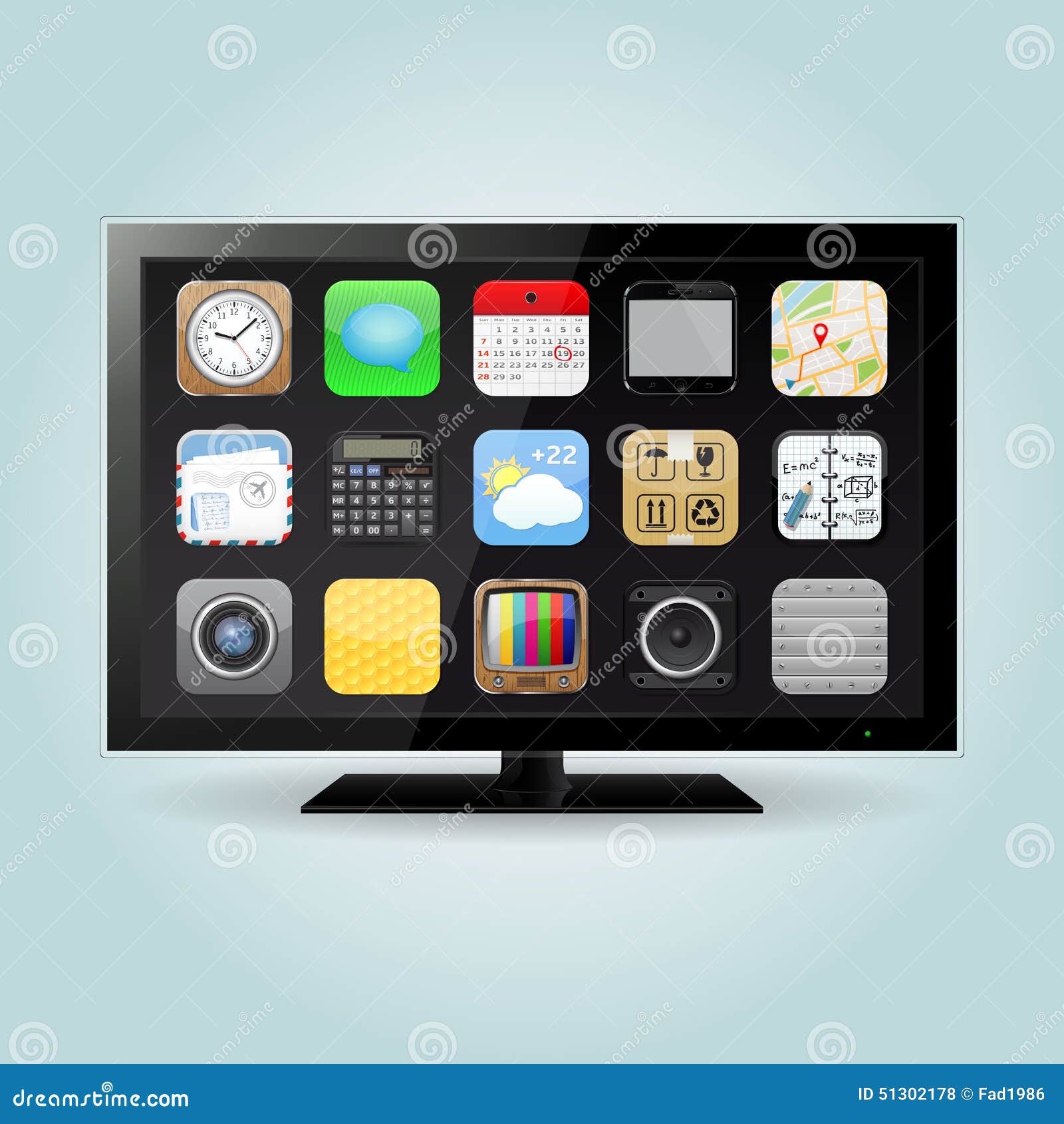 Smart TV with Apps icons stock vector. Illustration of aluminum - 51302178