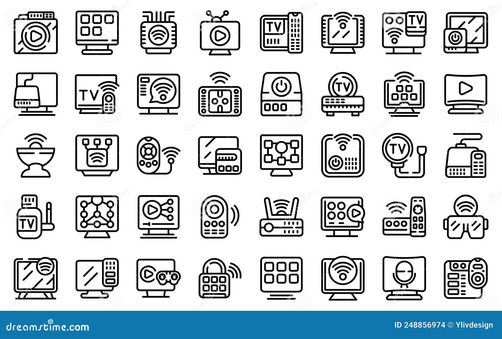 Smart TV Box Icons Set Outline Vector. Remote Cable Stock Vector ...