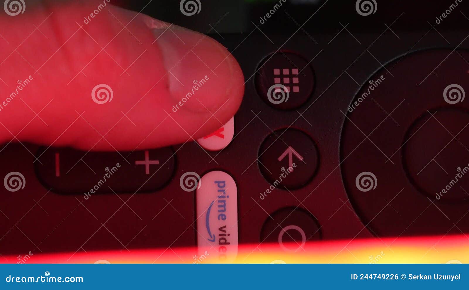 Smart Tv Controller with Netflix and Prime Video Buttons. User is ...