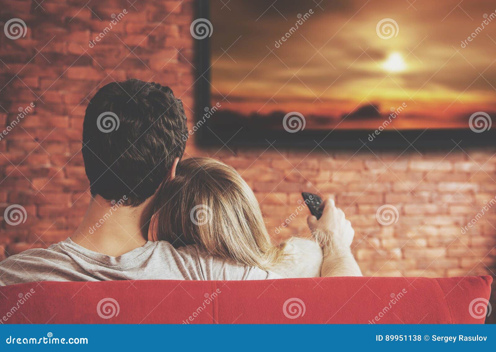Smart Tv and Couple Pressing Remote Control. Stock Photo - Image of ...