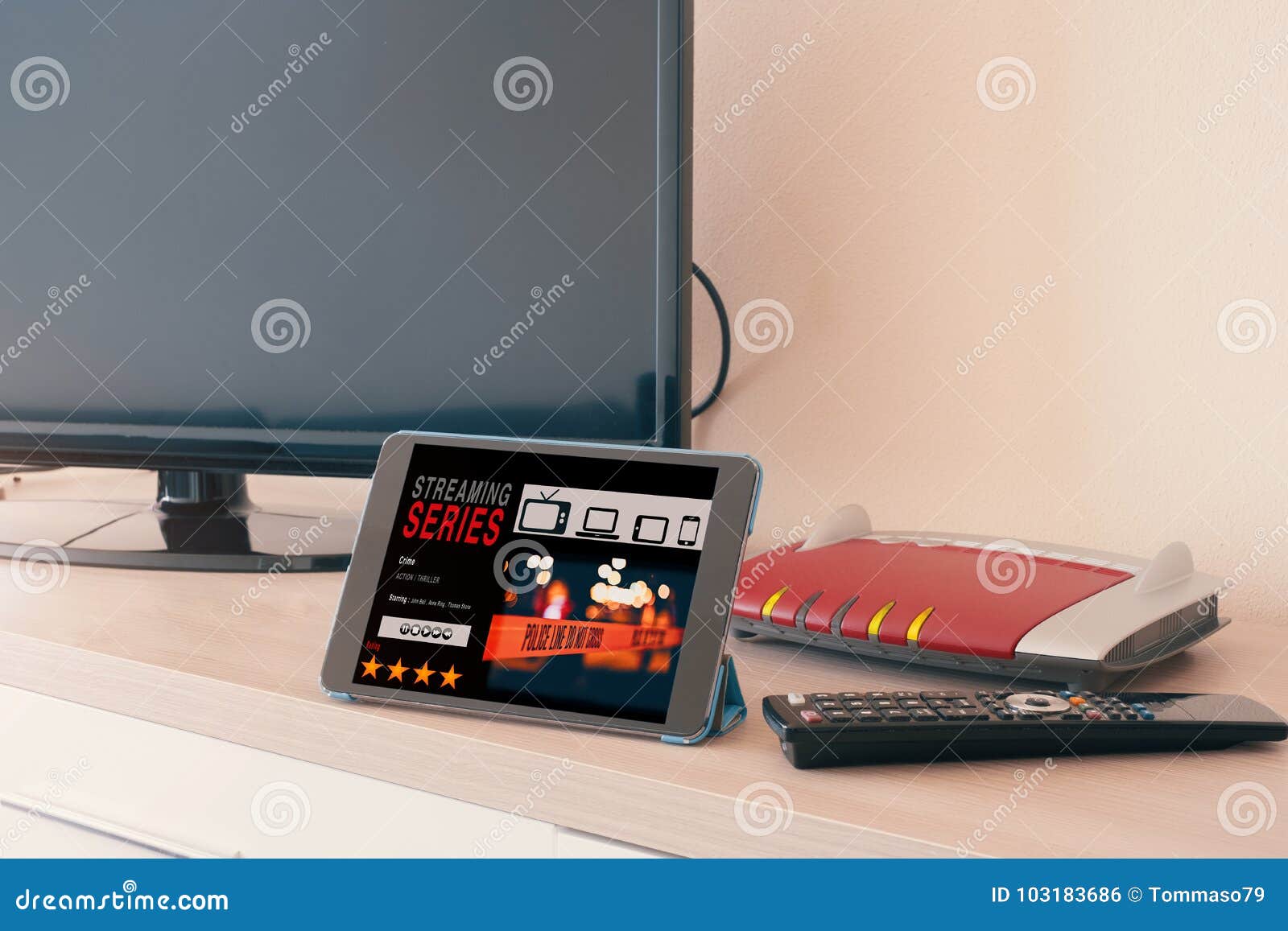 Smart Tv Connected To Internet Modem Network Stock Photo - Image of ...