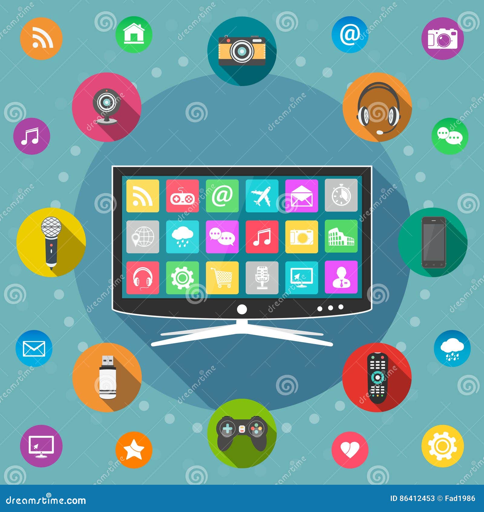 Smart TV Flat Design Concept Stock Vector - Illustration of electronic ...