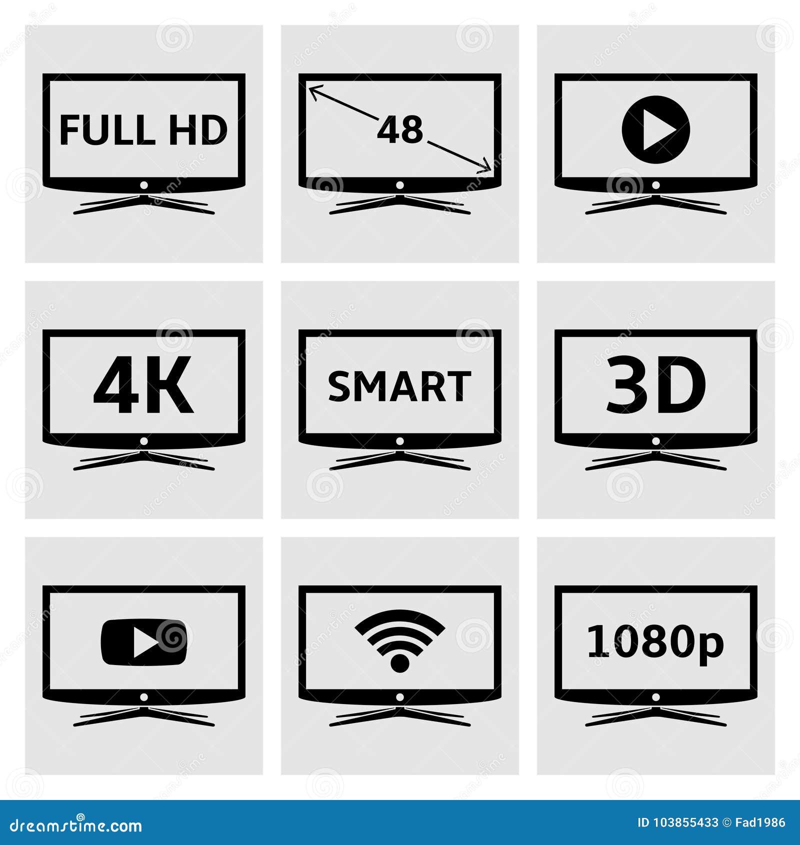 Smart TV icons set stock vector. Illustration of full - 103855433