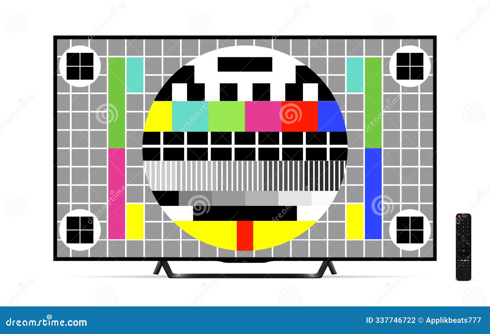 Smart Tv with Remote Control and Test Pattern Screen Stock Illustration ...