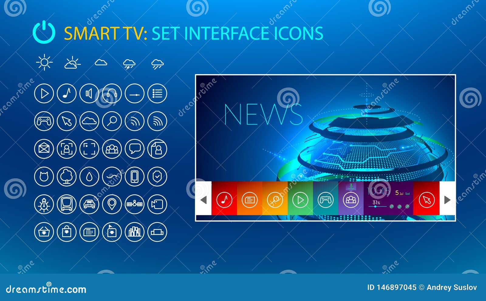 Smart Tv. Set Icons for Smart Tv Interface Stock Vector - Illustration ...