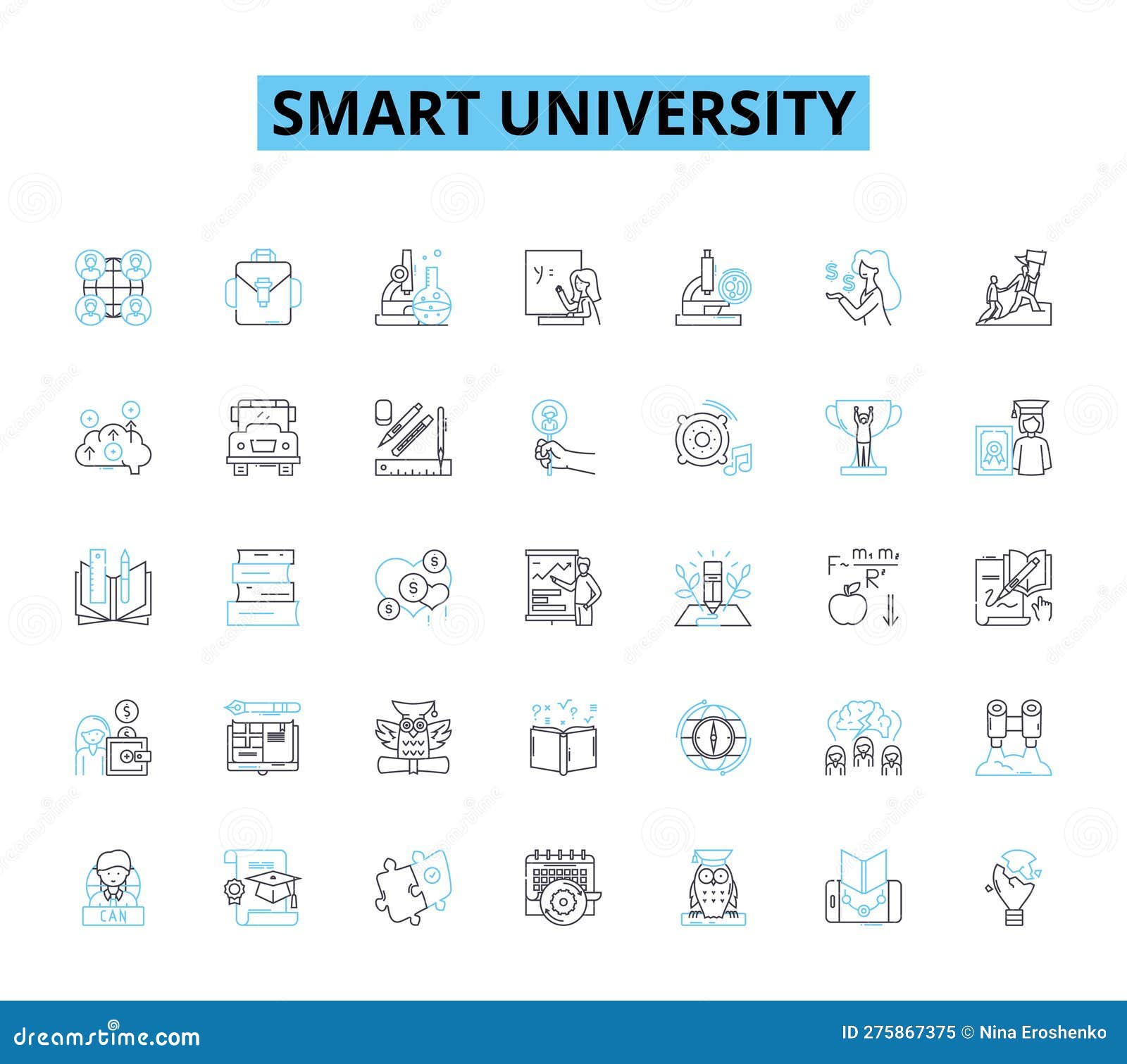 Smart University Linear Icons Set. Efficiency, Innovation, Technology ...