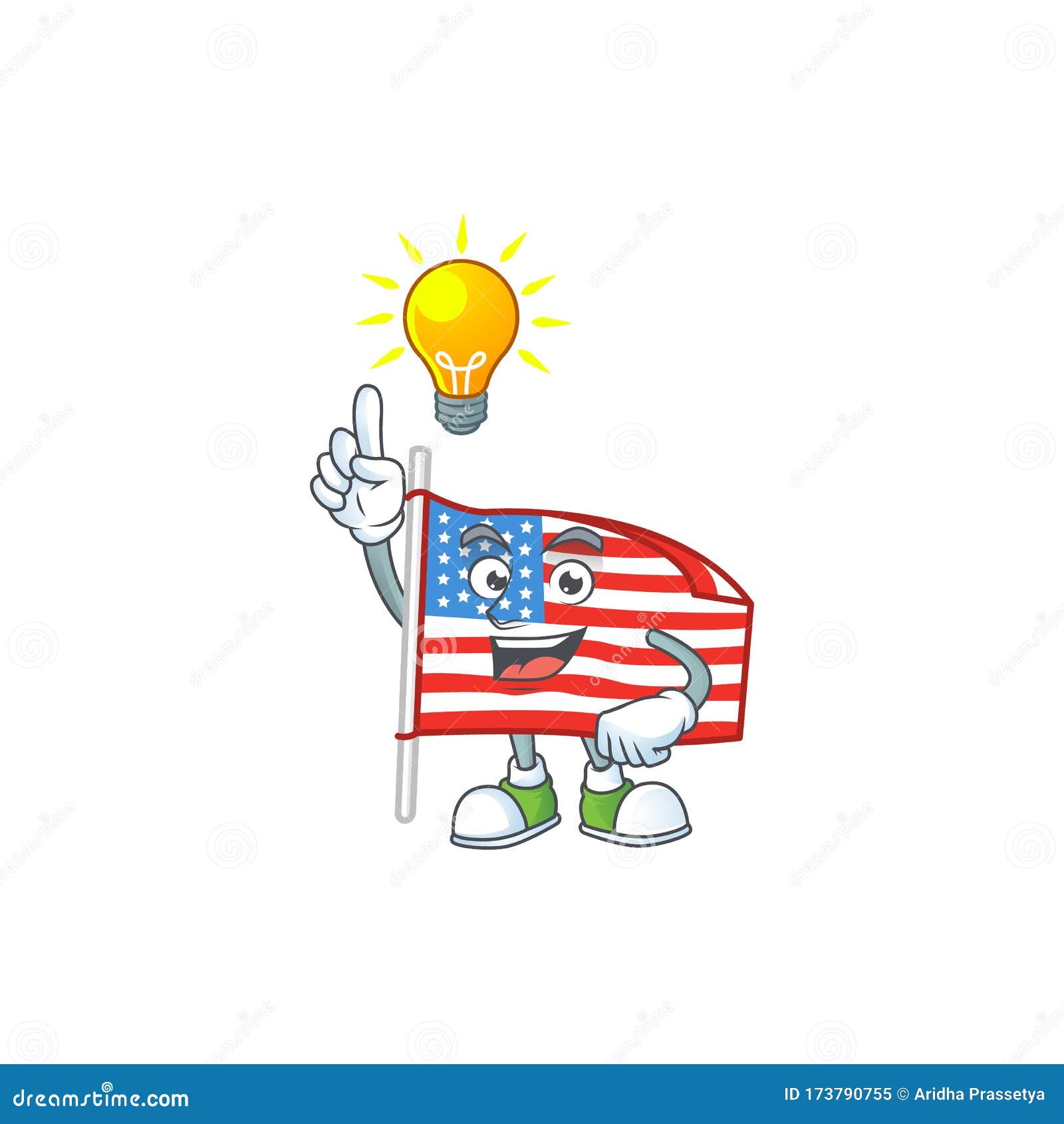 Smart USA Flag with Pole Cartoon Character Has an Idea Stock Vector ...