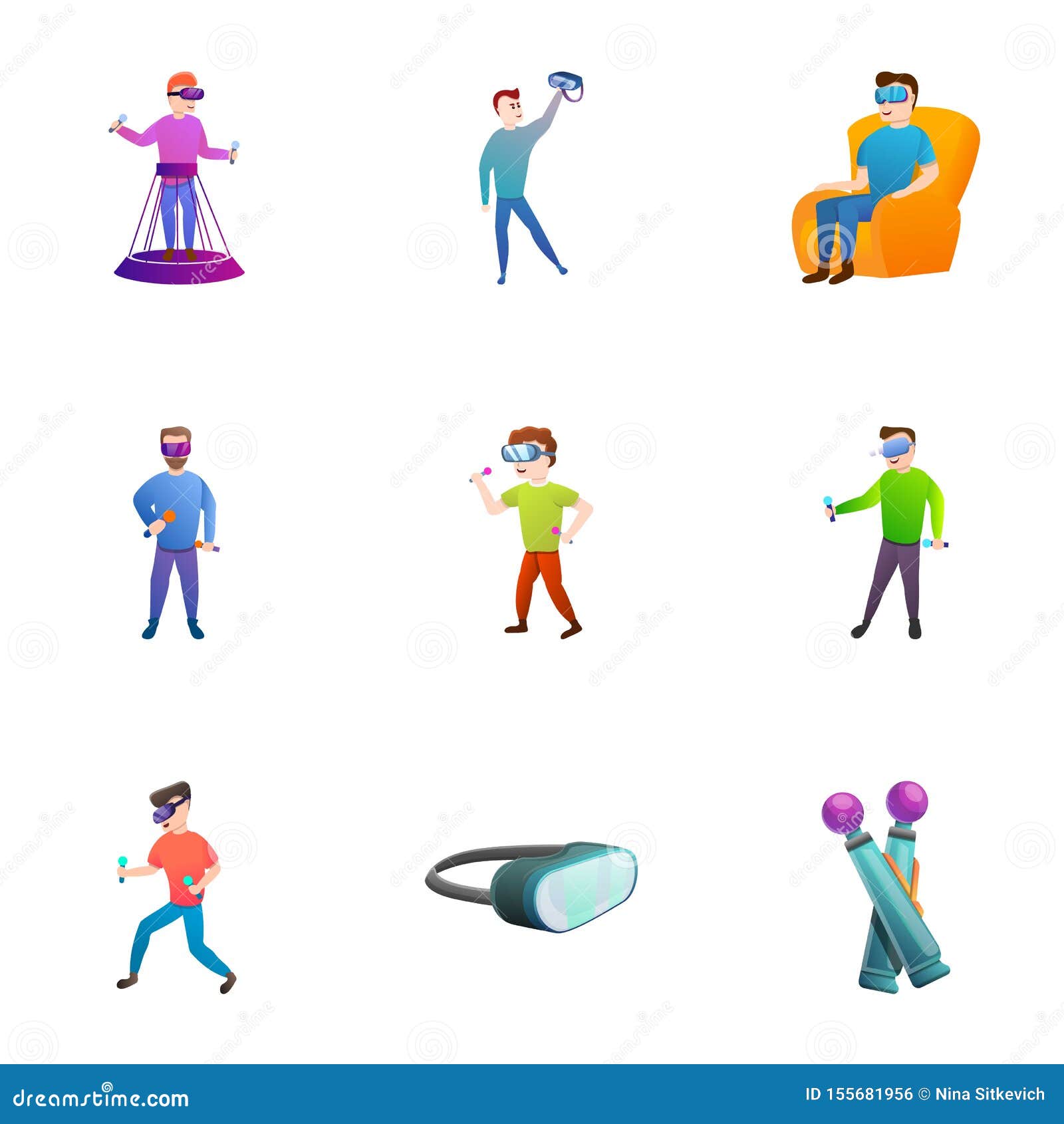 Smart Vr Goggles Icon Set, Cartoon Style Stock Vector - Illustration of ...