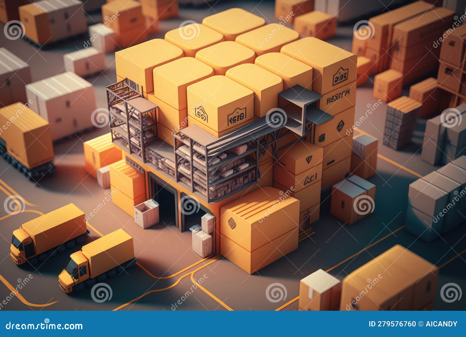 Smart Warehouse Abstract 3D Rendering of a High-tech Logistics and ...