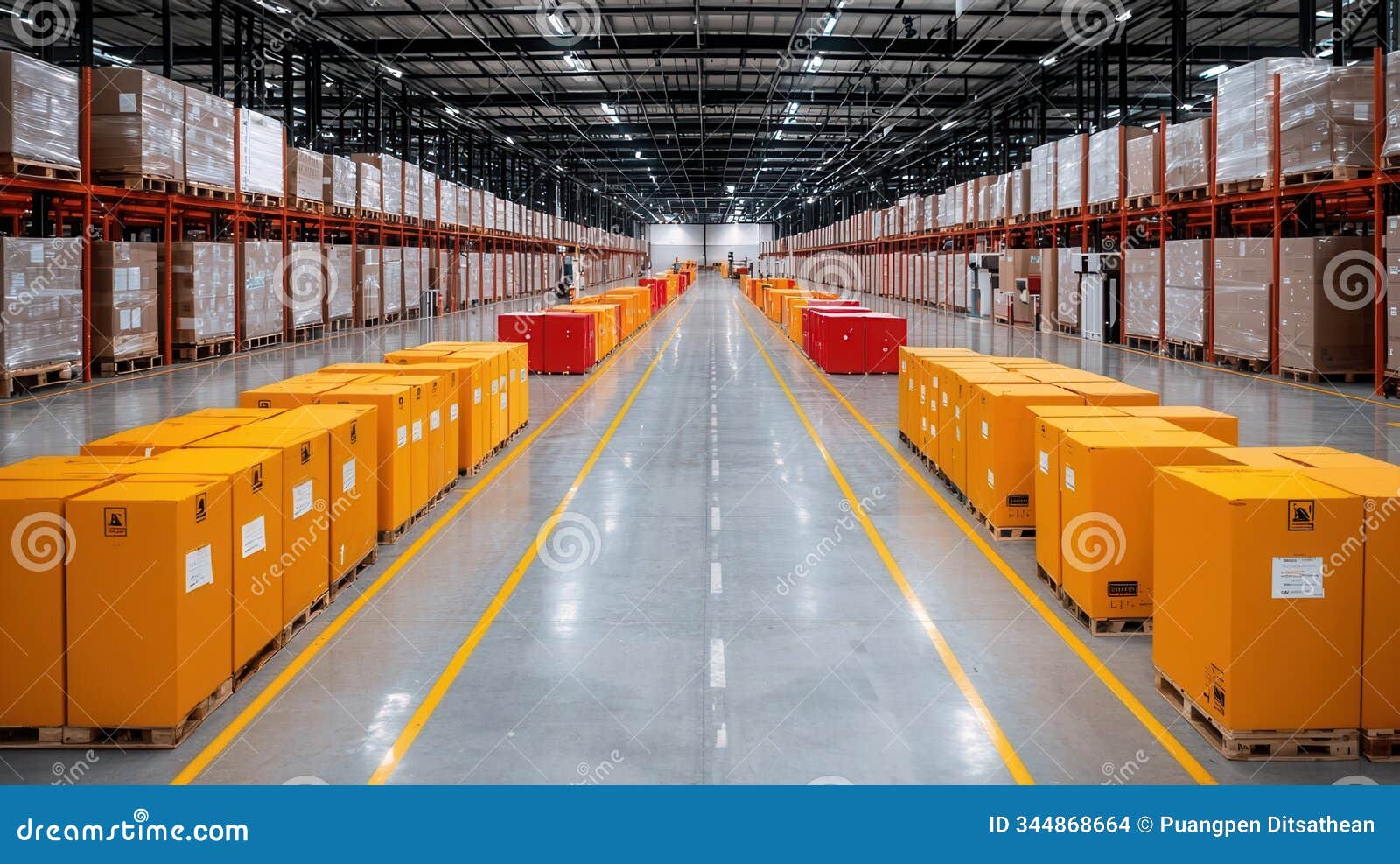 Smart Warehouse with Yellow and Red AI-powered Robots Handling ...