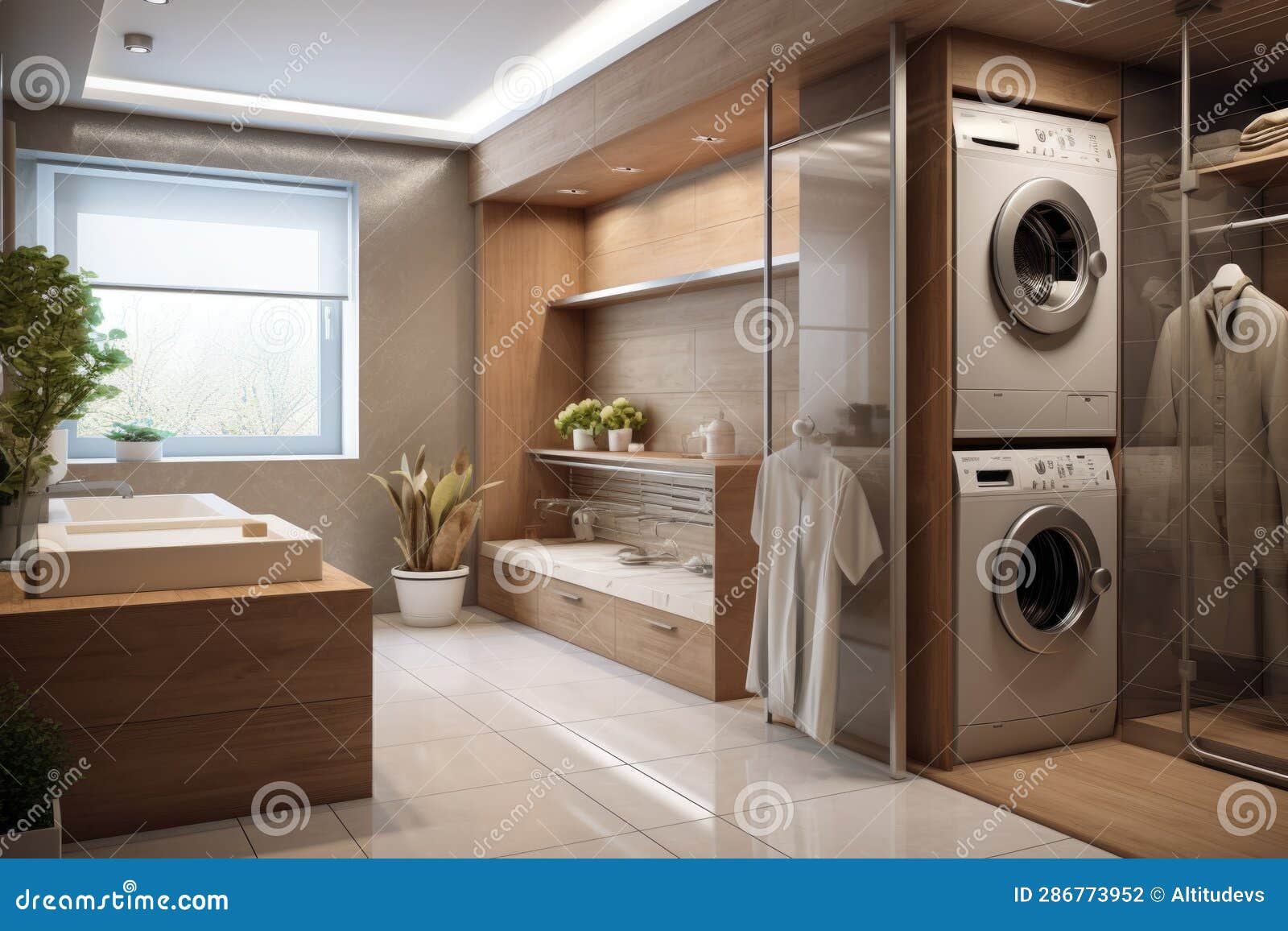 Smart Washing Machine in a Modern Laundry Room Stock Illustration ...