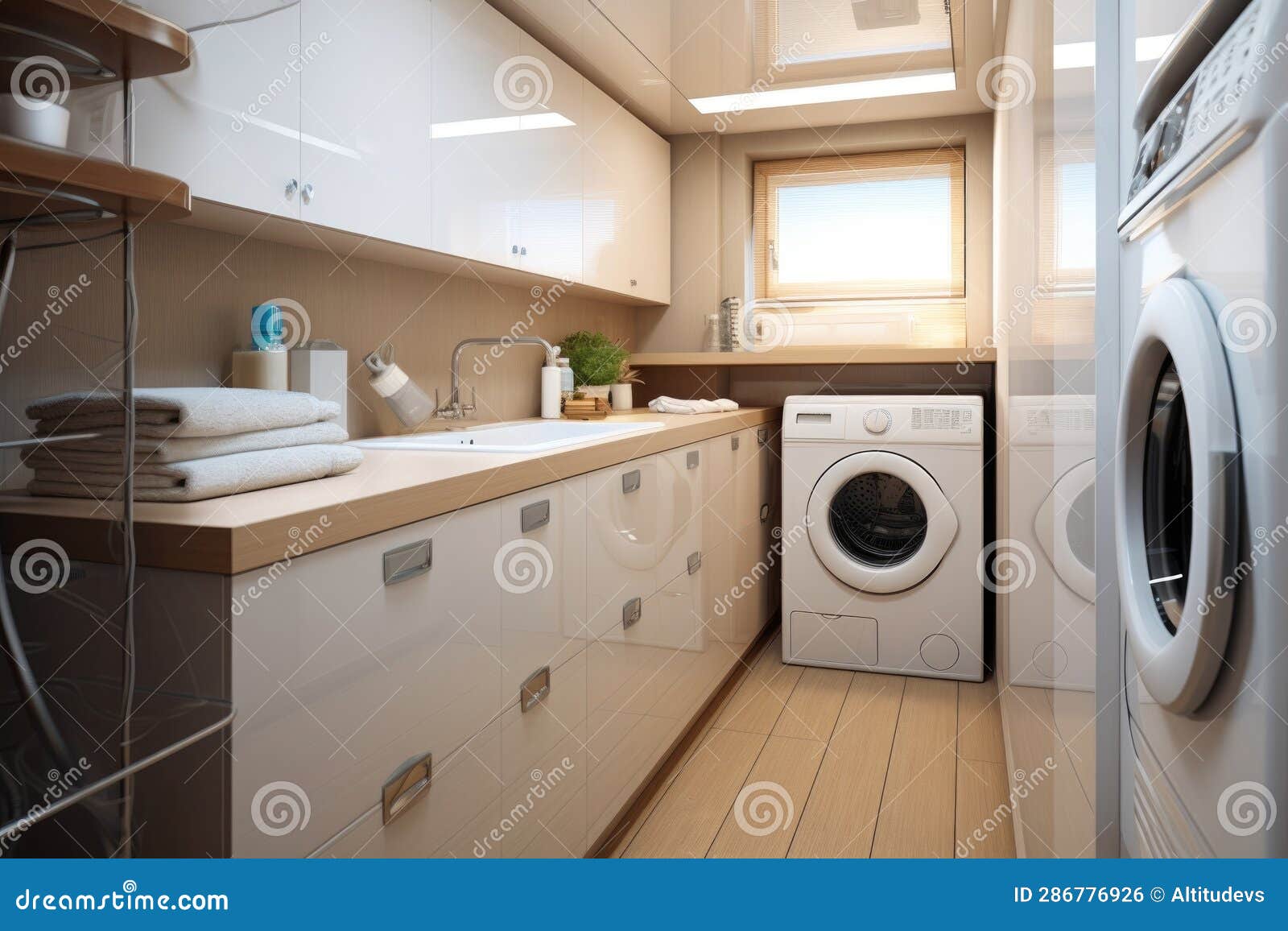 Smart Washing Machine in Modern Laundry Room Stock Photo - Image of ...