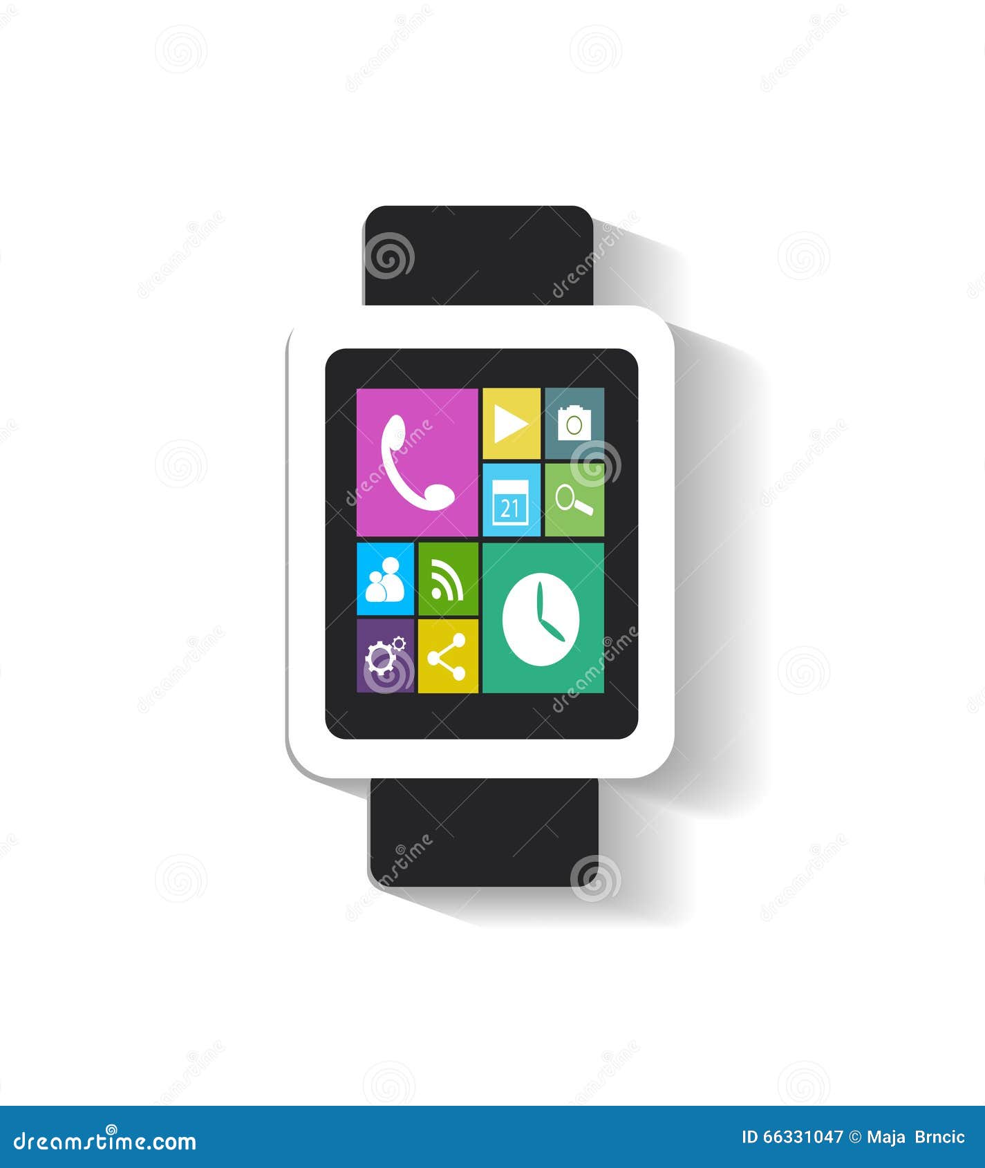 Smart Watch with Apps Icons Black Stock Vector - Illustration of mail ...