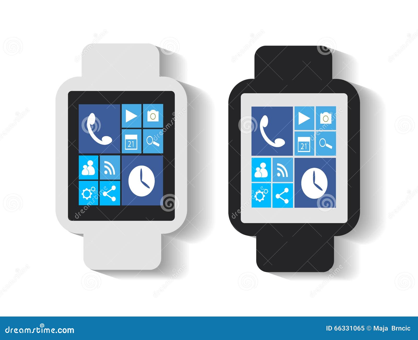 Smart Watch with Apps Icons White Stock Illustration - Illustration of ...