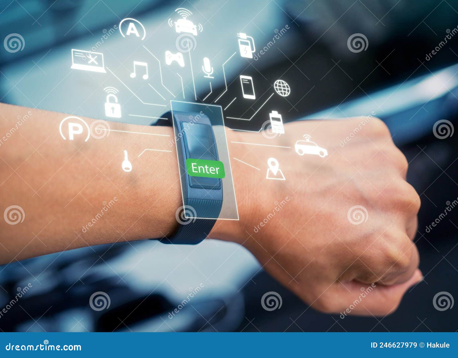 Smart Watch and Autopilot, Smart Car with Artificial Intelligence Stock ...