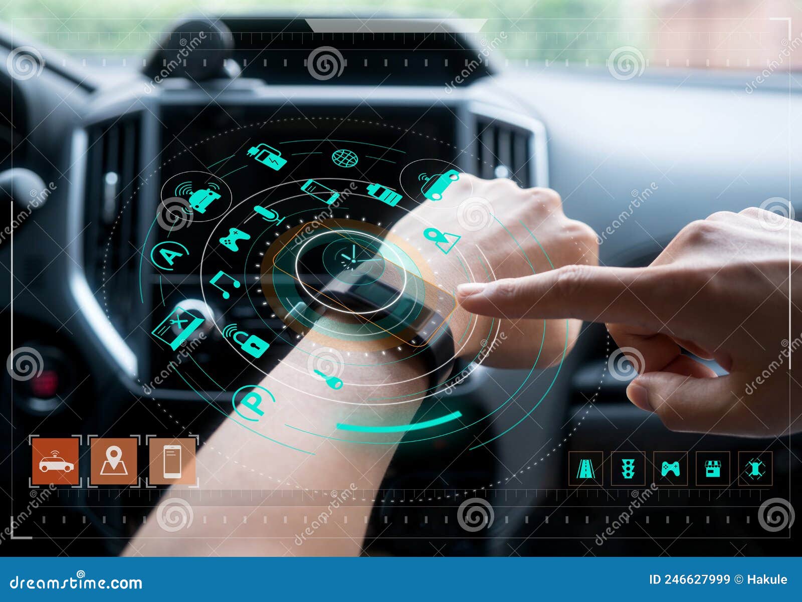 Smart Watch and Autopilot, Smart Car with Artificial Intelligence Stock Image - Image of ...