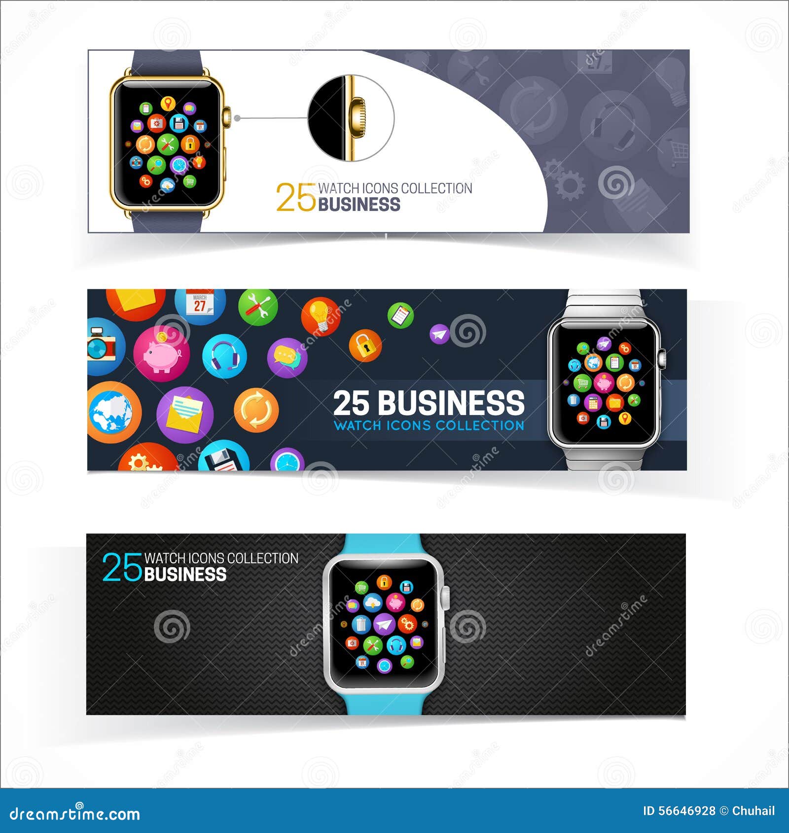 Smart watch banners stock vector. Illustration of technology - 56646928