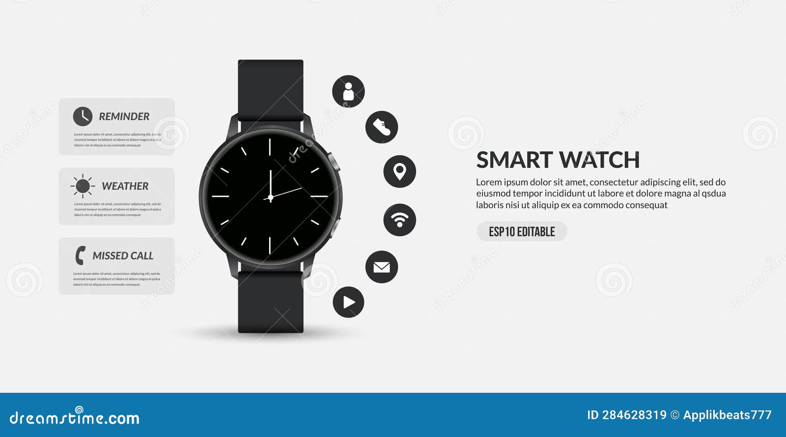 Smart Watch for Business Communication, Display Different Functions and ...