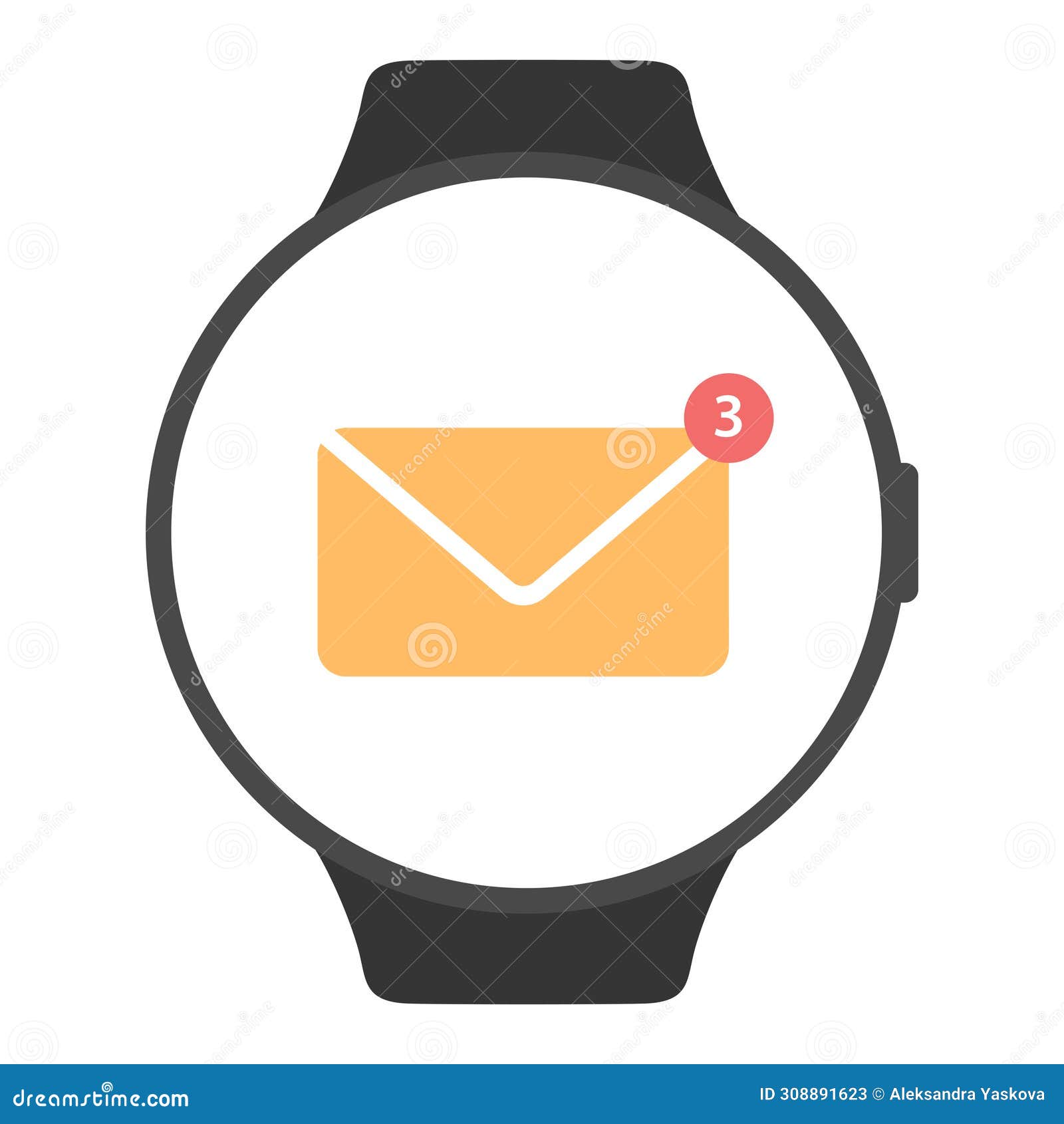 Smart Watch Circle Screen with Email Notification Icon. Vector Stock ...