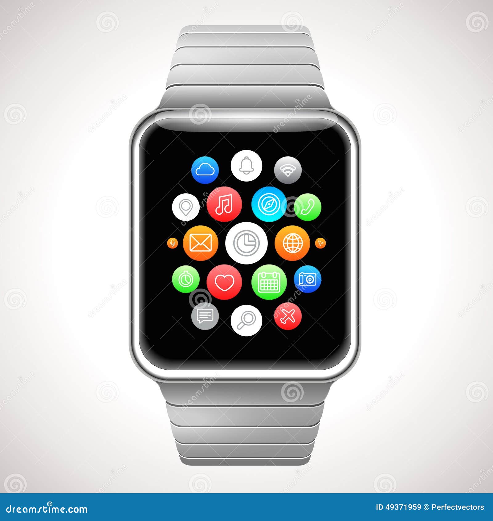 Smart Watch Concept with Mobile Apps Icons Stock Vector - Illustration ...