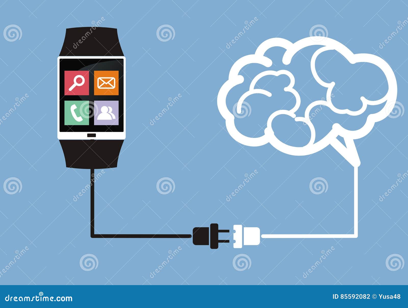 Smart Watch Connected To the Brain Stock Vector - Illustration of ...