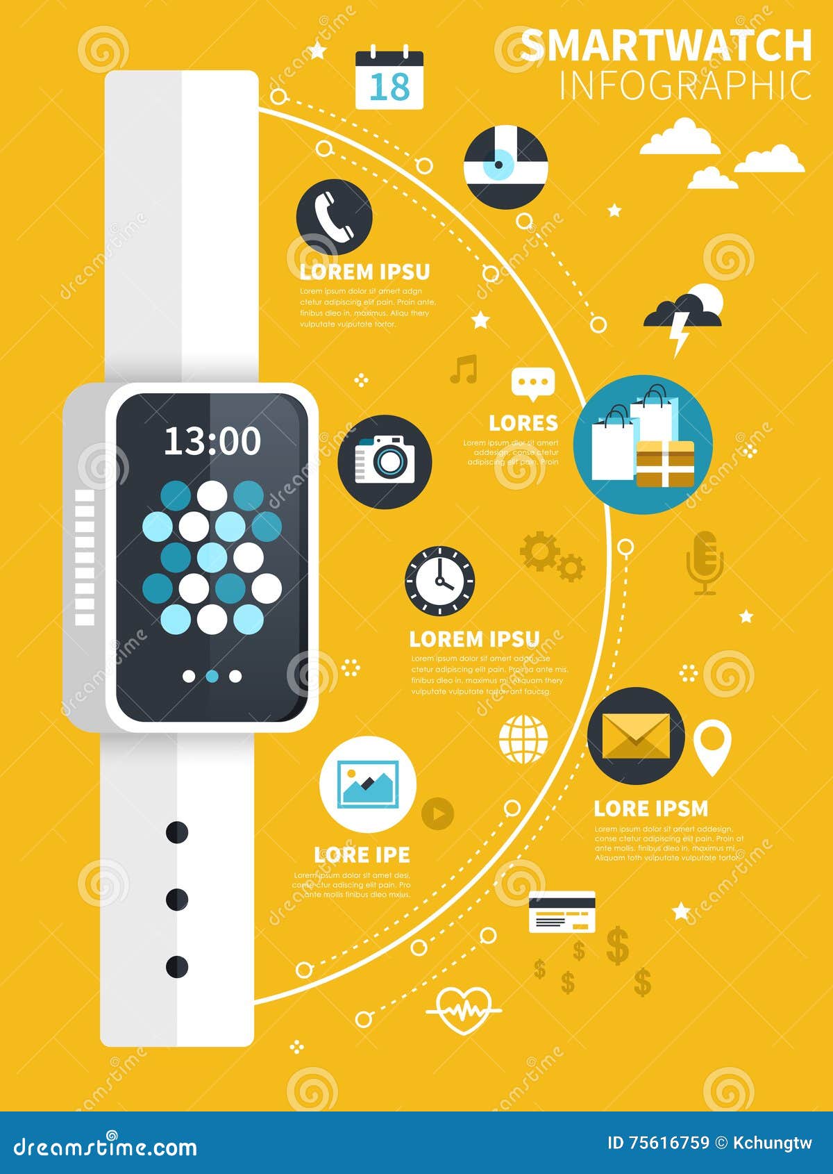 Smart watch flat design stock illustration. Illustration of operation ...