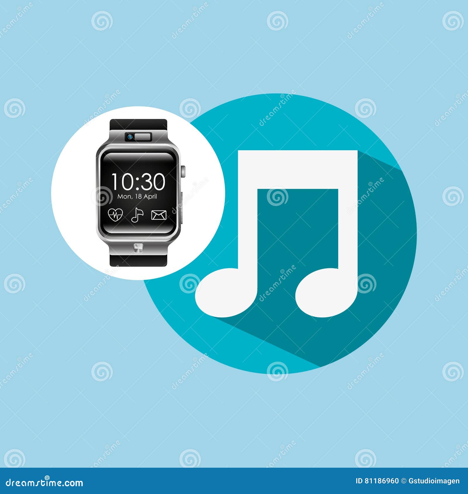 Smart Watch on Hand- Music Note Stock Vector - Illustration of clock ...