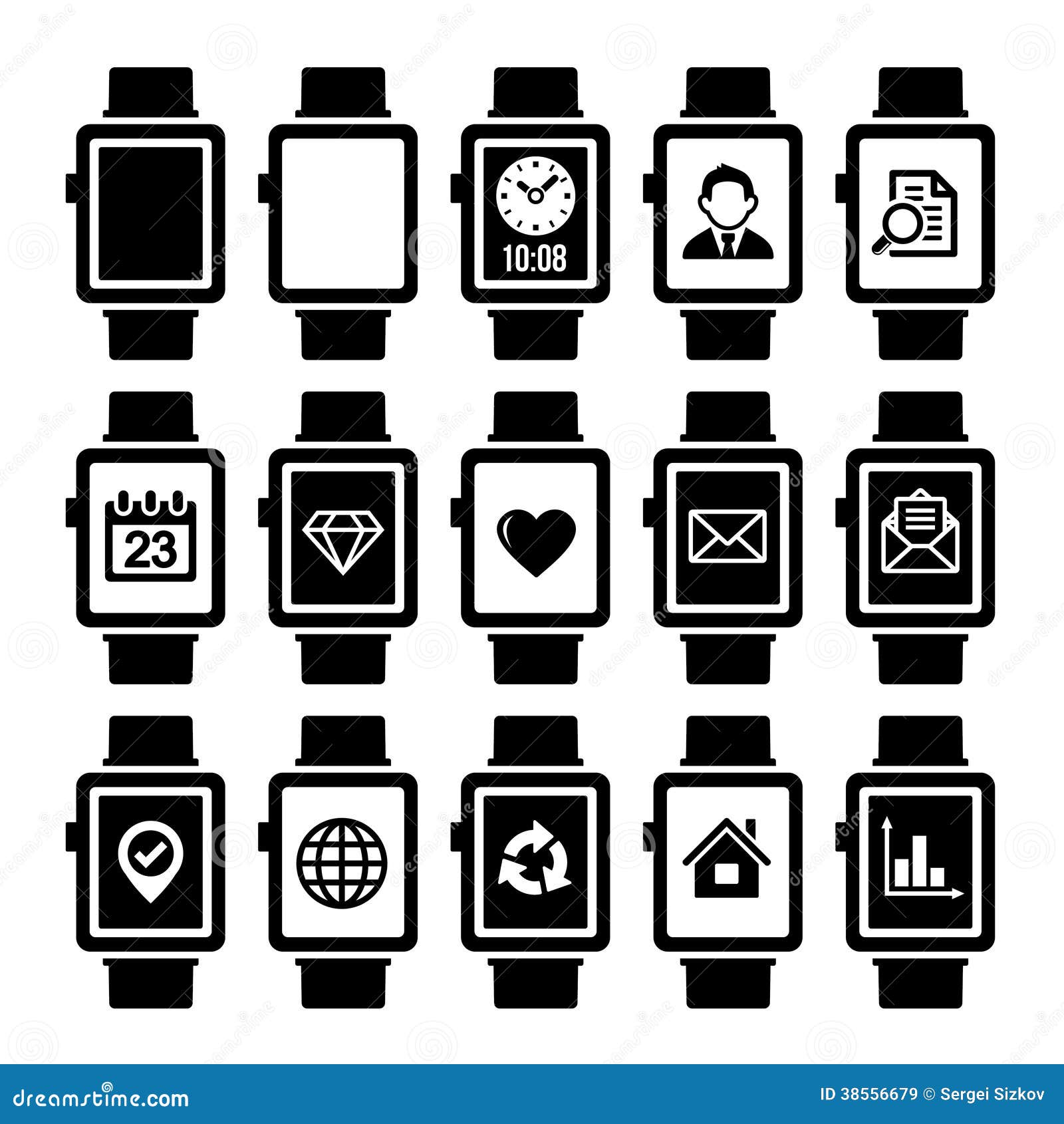 Smart Watch Icon Set. stock vector. Illustration of mobile - 38556679