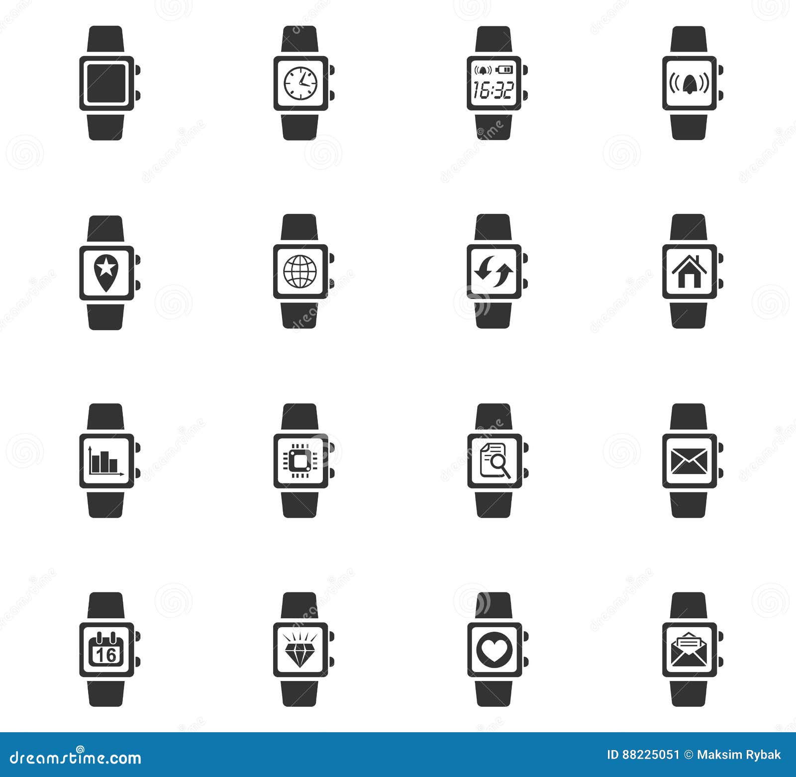 Smart watch icon set stock vector. Illustration of pointer - 88225051