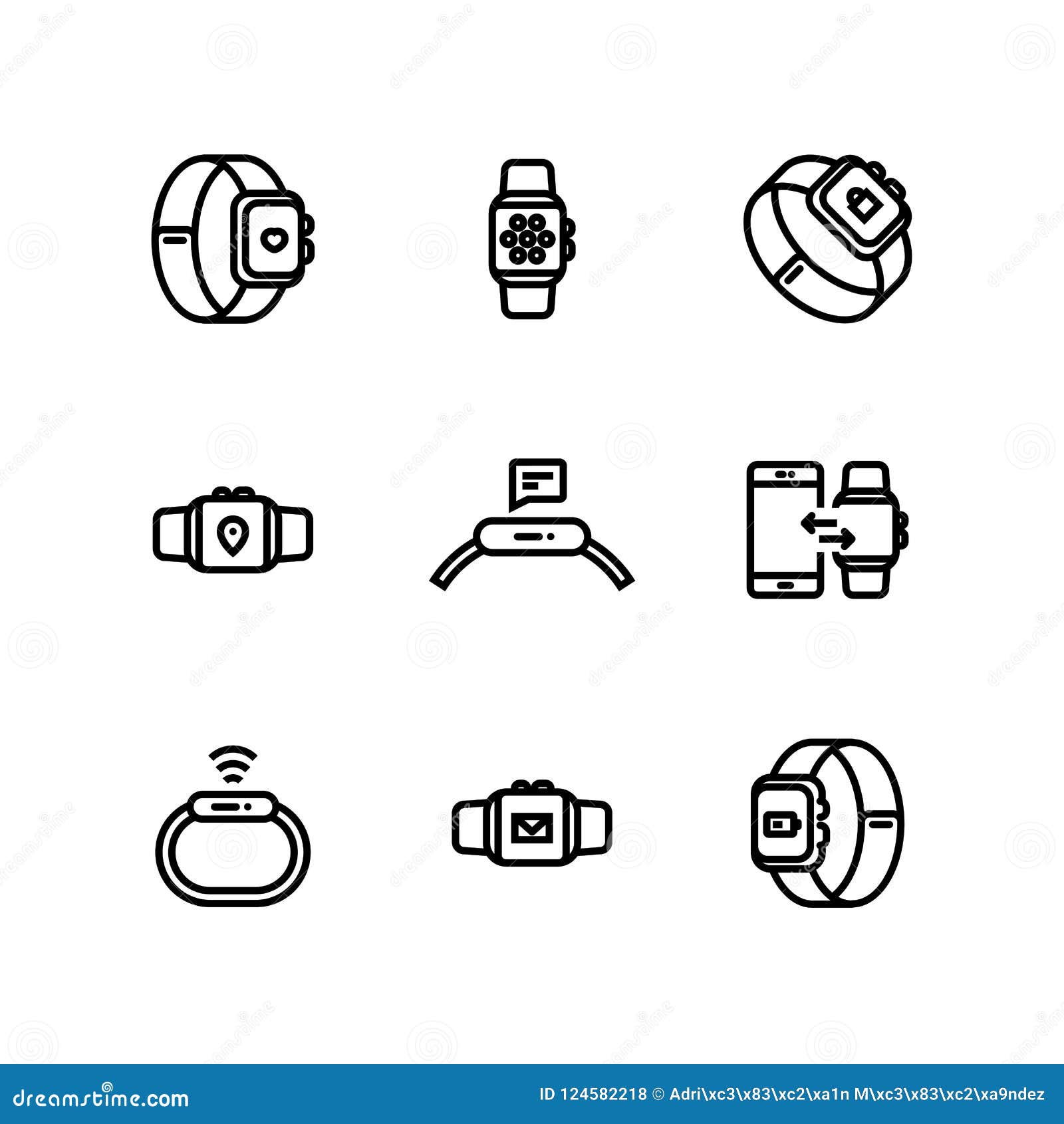 Smart Watch Icon Set stock vector. Illustration of synchronization ...