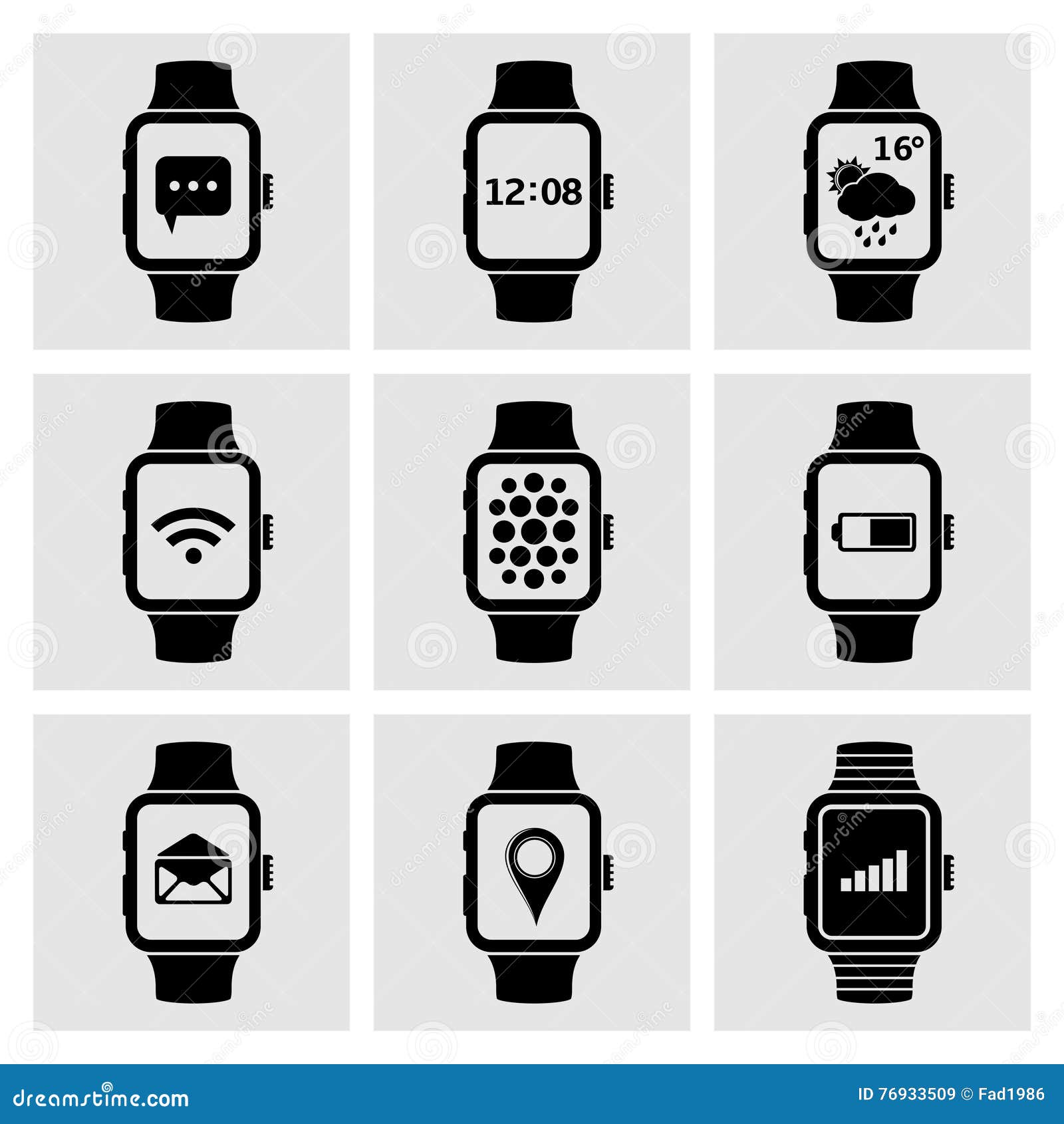 Smart Watch Icons stock vector. Illustration of icons - 76933509