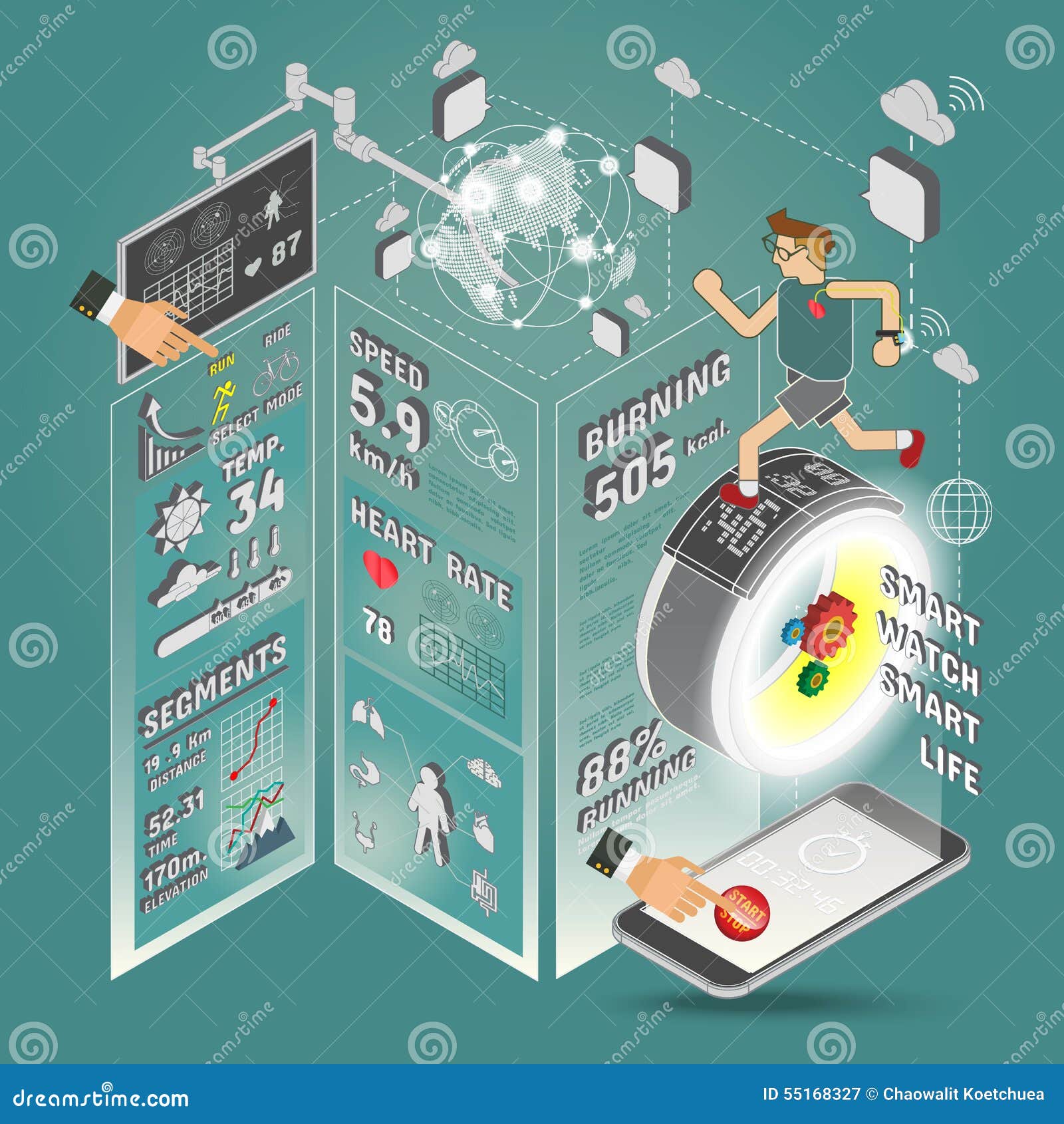 Smart Watch Infographics stock vector. Illustration of link - 55168327