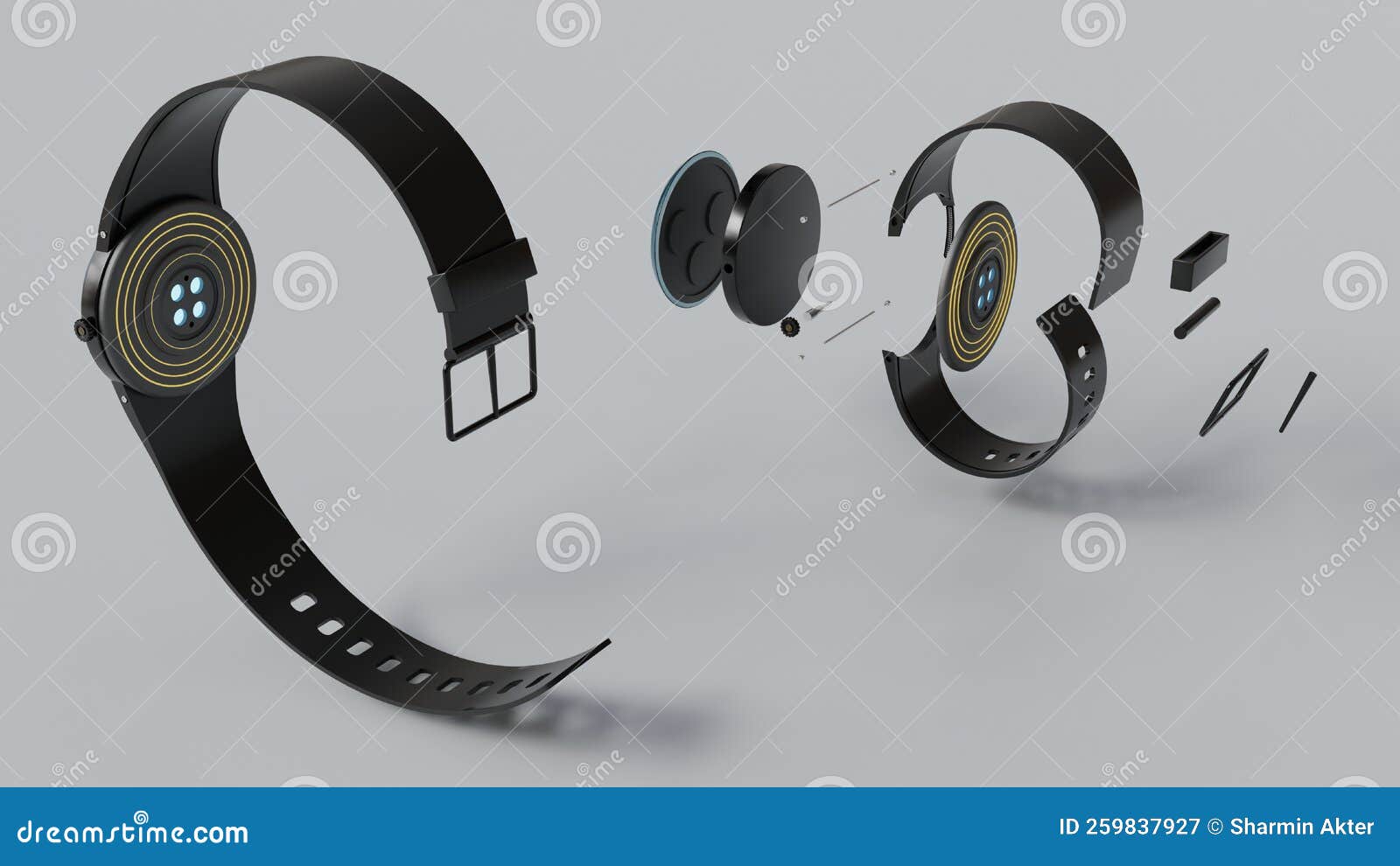 Smart Watch Internal Inside Preview from Back - 3D Render Model Stock ...