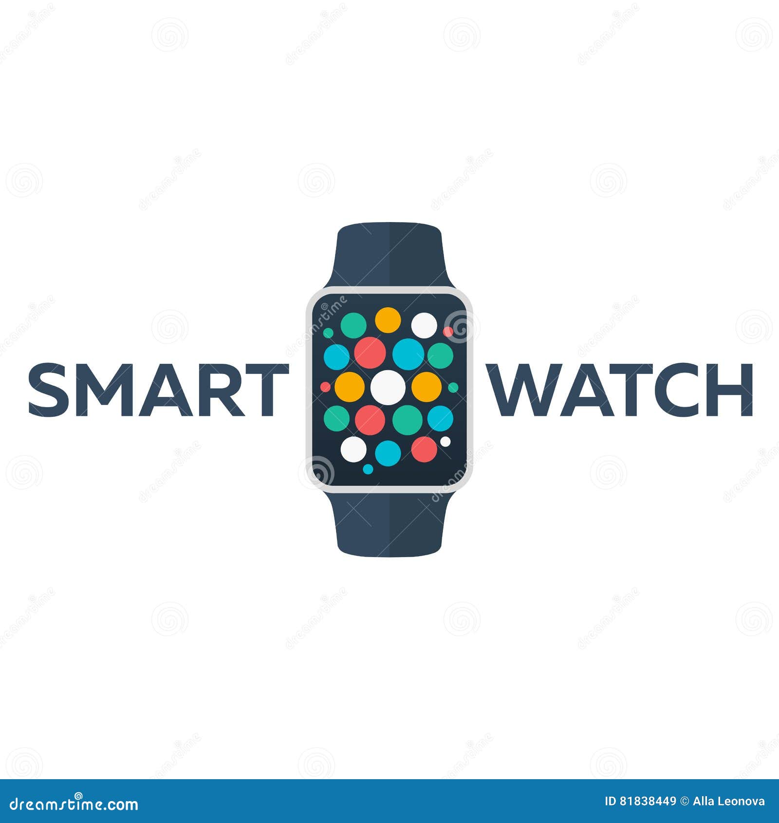 Smart Watch Isolated on White. Logo. Stainless Silver . Vector with App ...