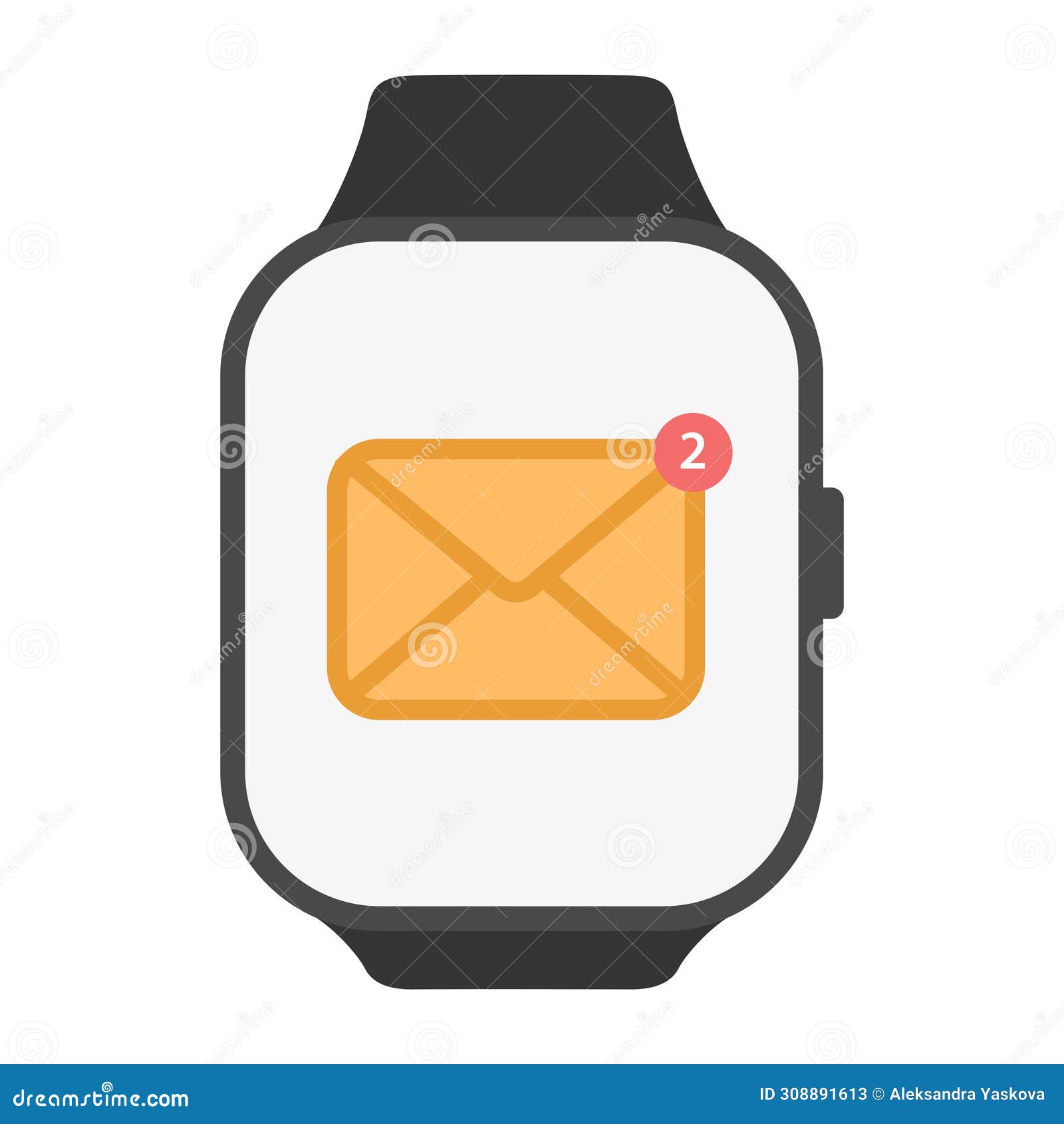 Smart Watch Rectangle Screen with Email Notification Icon. Vector Stock ...