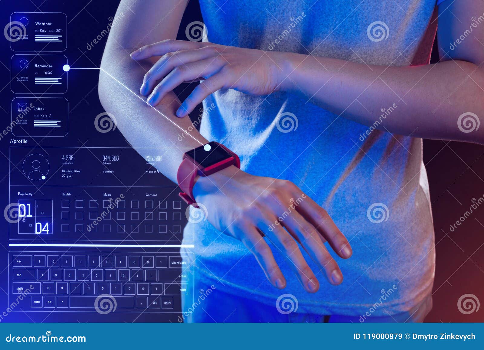 Software Developer Testing a New Smart Watch while Being at Work Stock ...