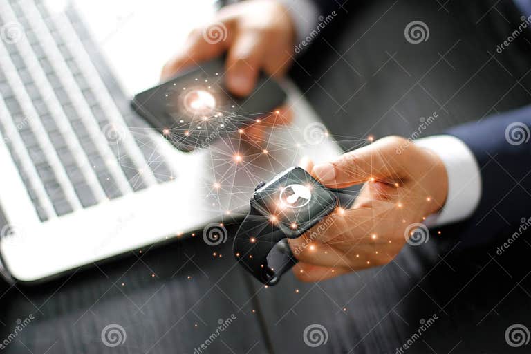 Smart Watch and Smart Phone Data Synchronization. Stock Image - Image ...