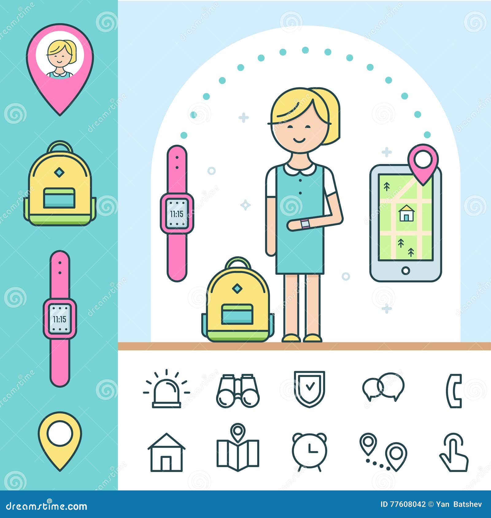 Smart Watch and Tracker for Children. Infographics Elements Stock ...