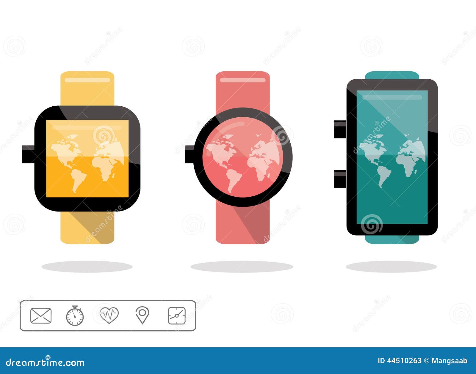 Smart Watch or Wearable on Hand Device Set with Feature Icons Set ...