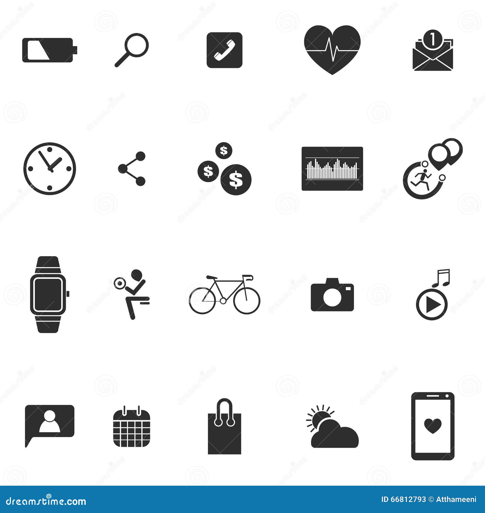 Smart Watch Wearable Technology Icons Set Vector Illustration Stock ...