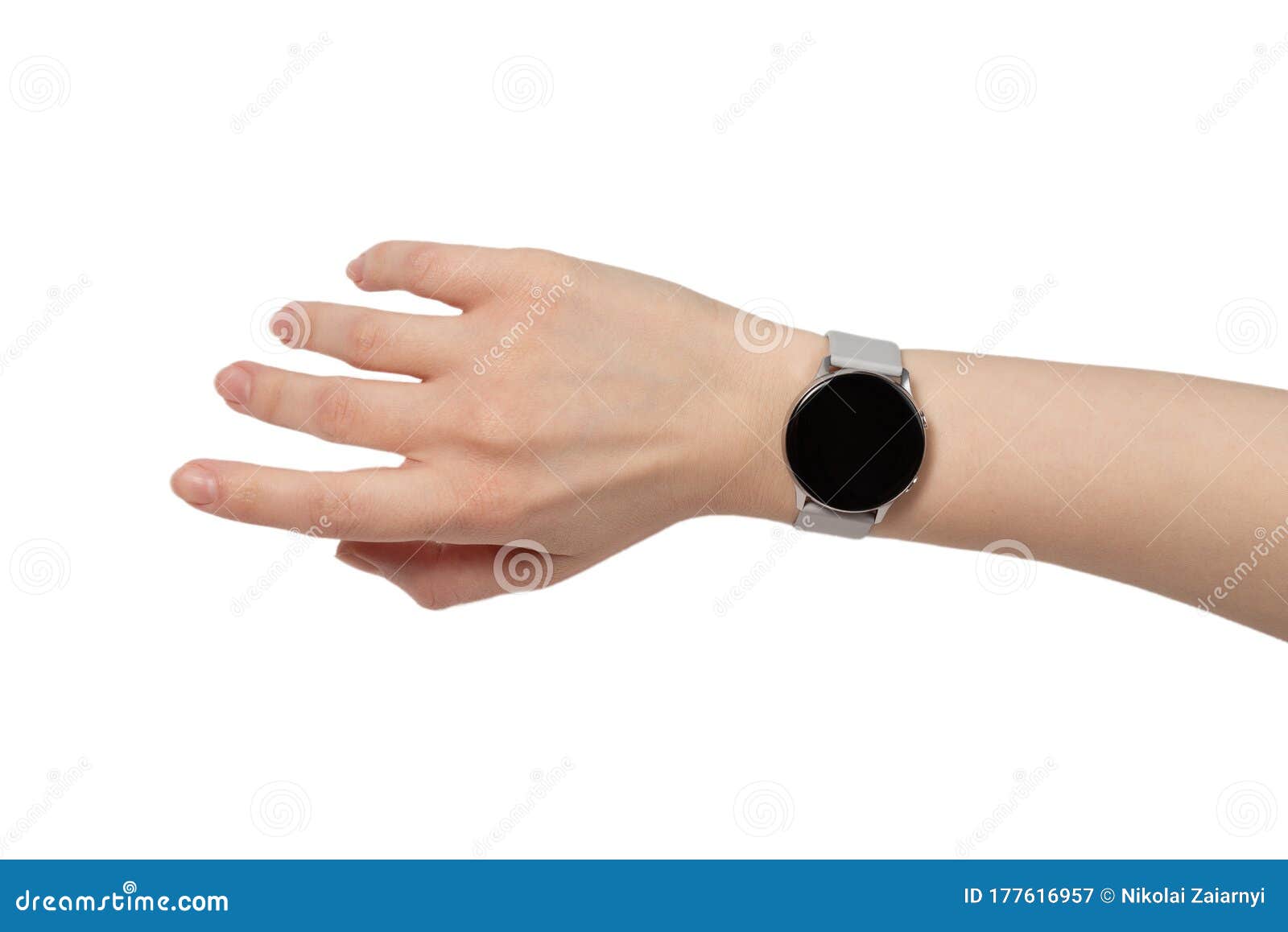 Smart Watch on Woman Hand Isolated Stock Image - Image of black ...