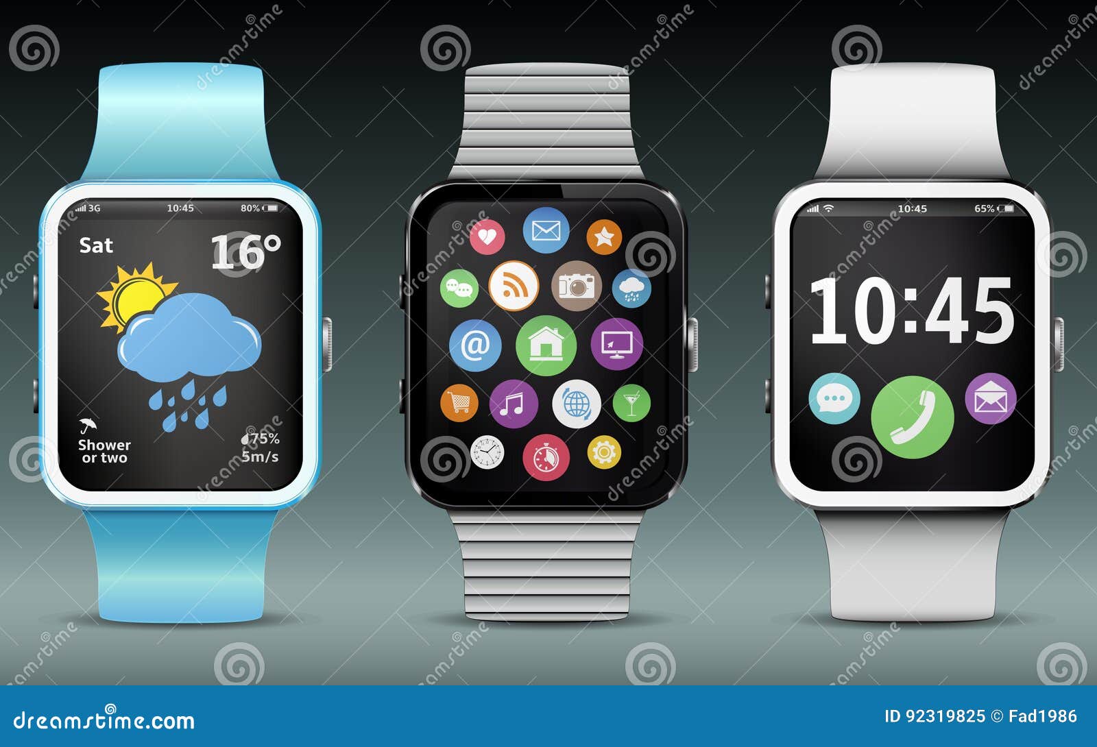 Smart Watches with App Icons and Widgets Stock Vector - Illustration of ...